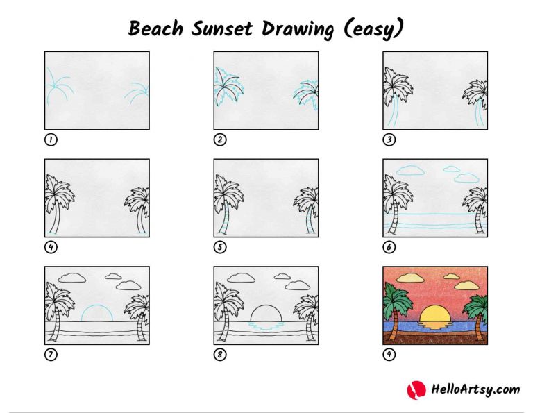 Beach Sunset Drawing (easy) - HelloArtsy